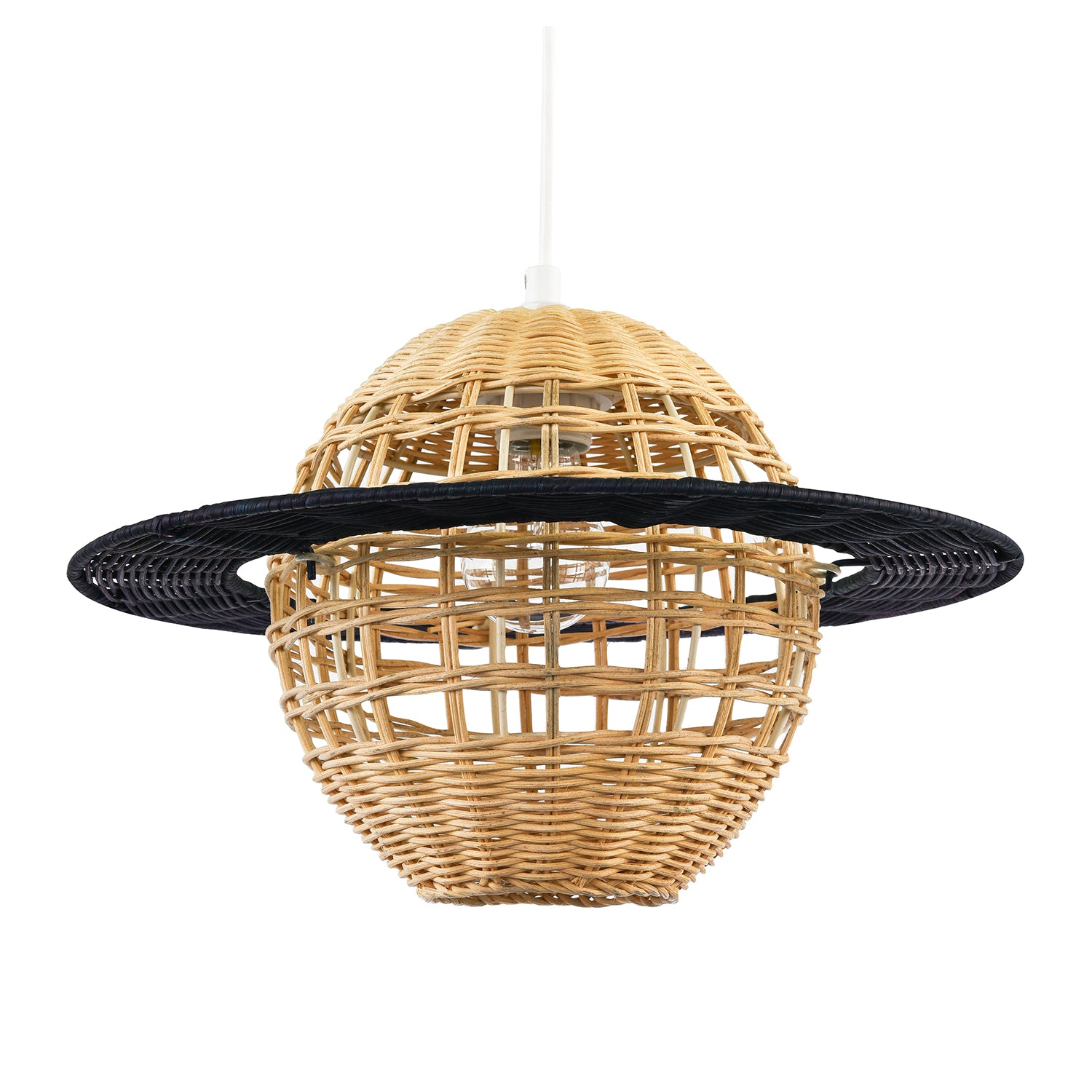 Saturn Planet Childrens Pendant Light Shade in Brown and Black Rattan