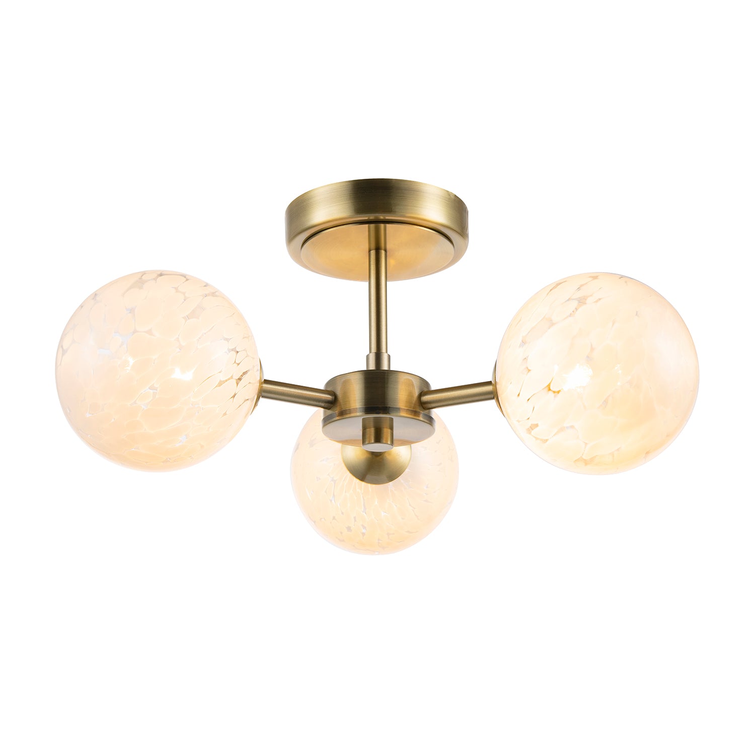 Designer Antique Brass Ceiling Light with White Confetti Snowflake Gla