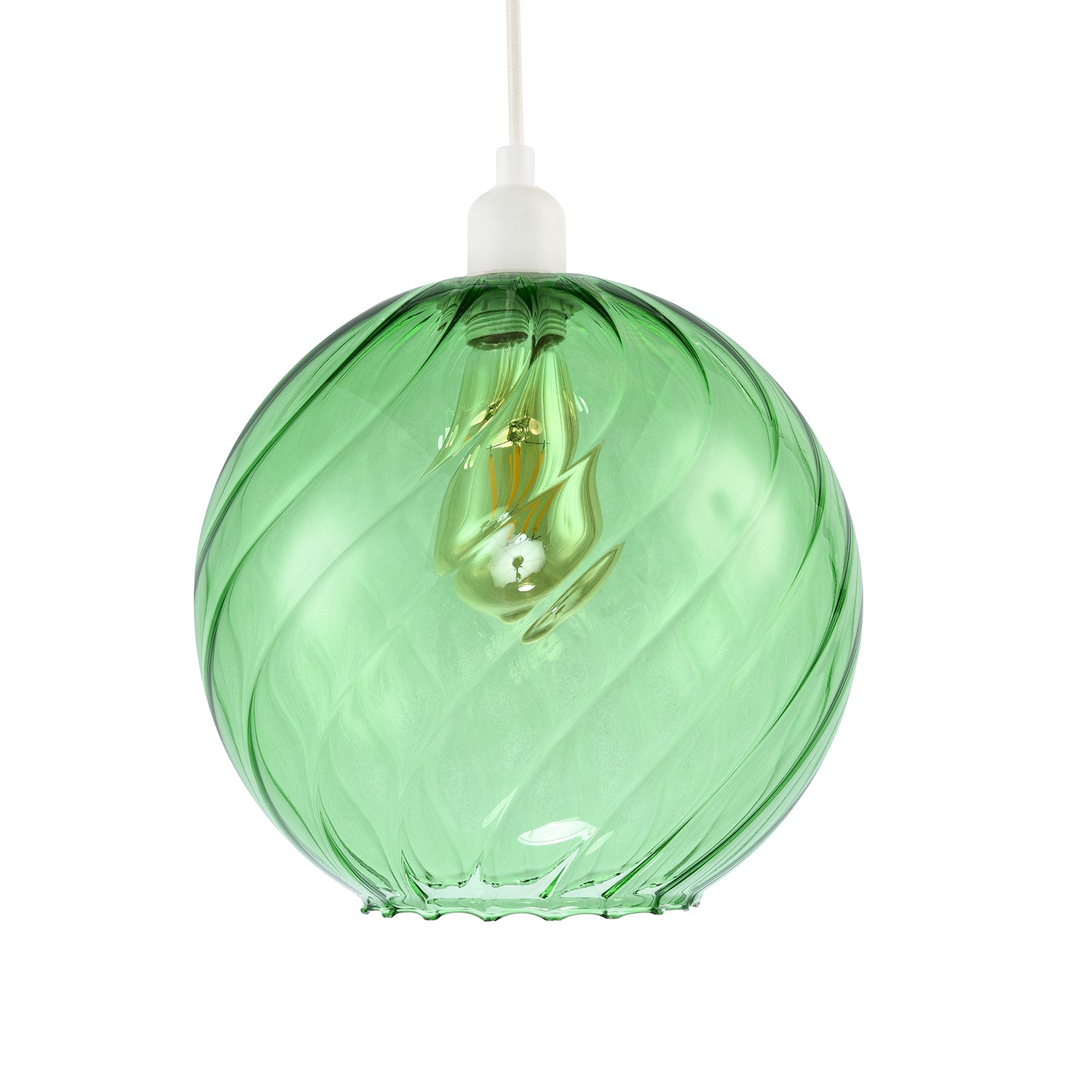Chic Emerald Green Circular Fluted Glass Ceiling Pendant Light Shade