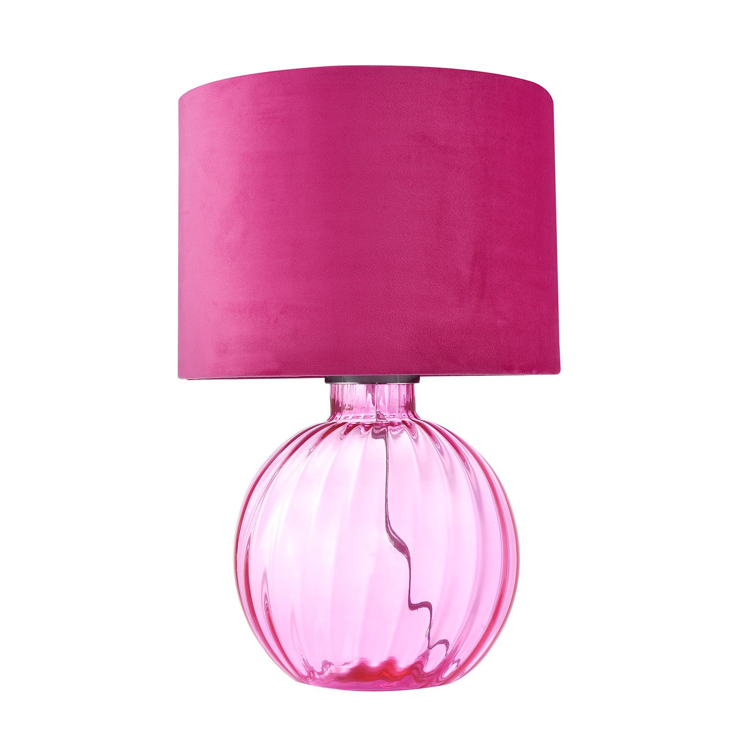 Contemporary Light Pink Ribbed Glass Table Lamp with Soft Velvet Fabri