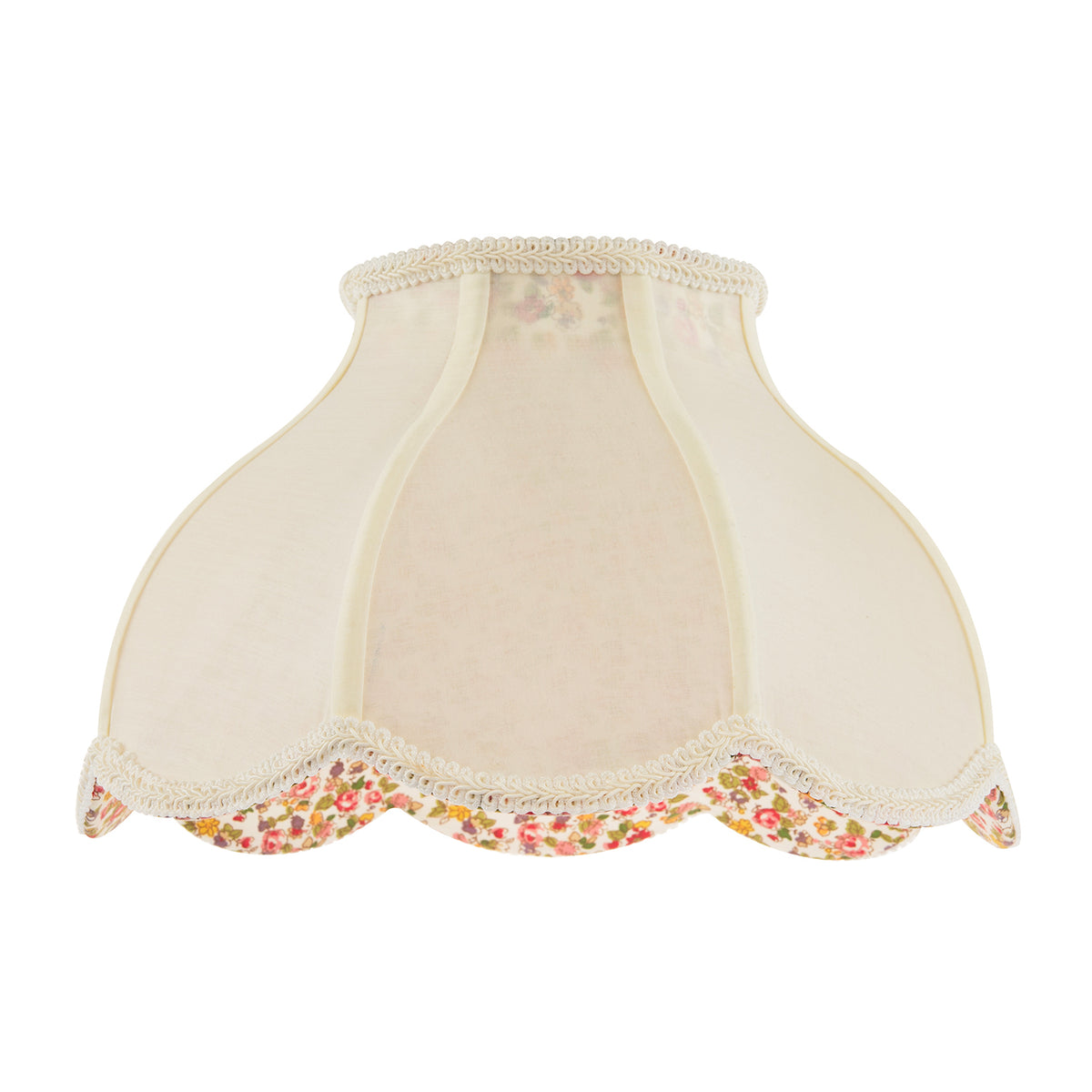 Cream Victorian Lamp Shade with Scallop Edges and Floral Inner Lining
