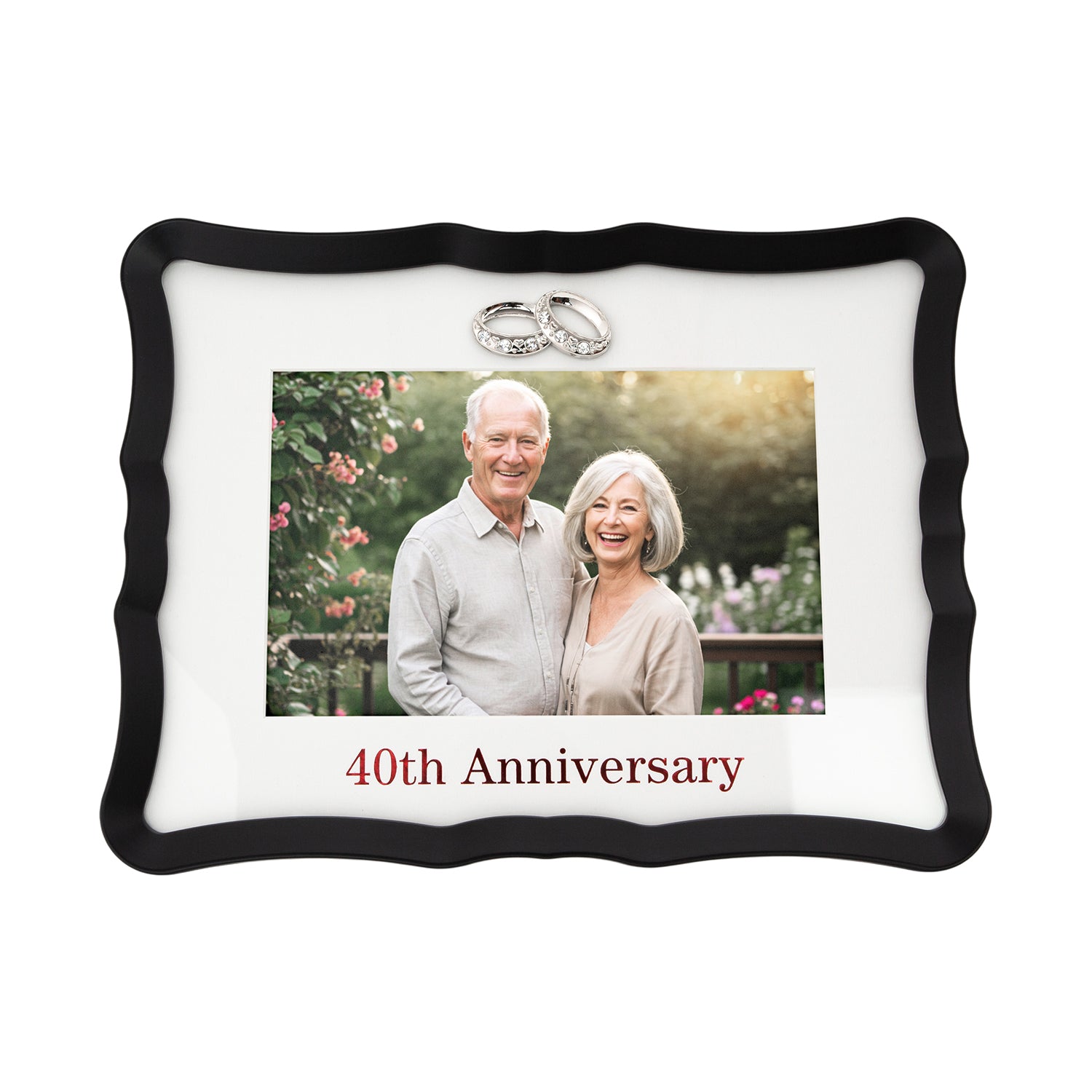 40th Anniversary Landscape 4x6 Frame with Red Text and Silver Rings