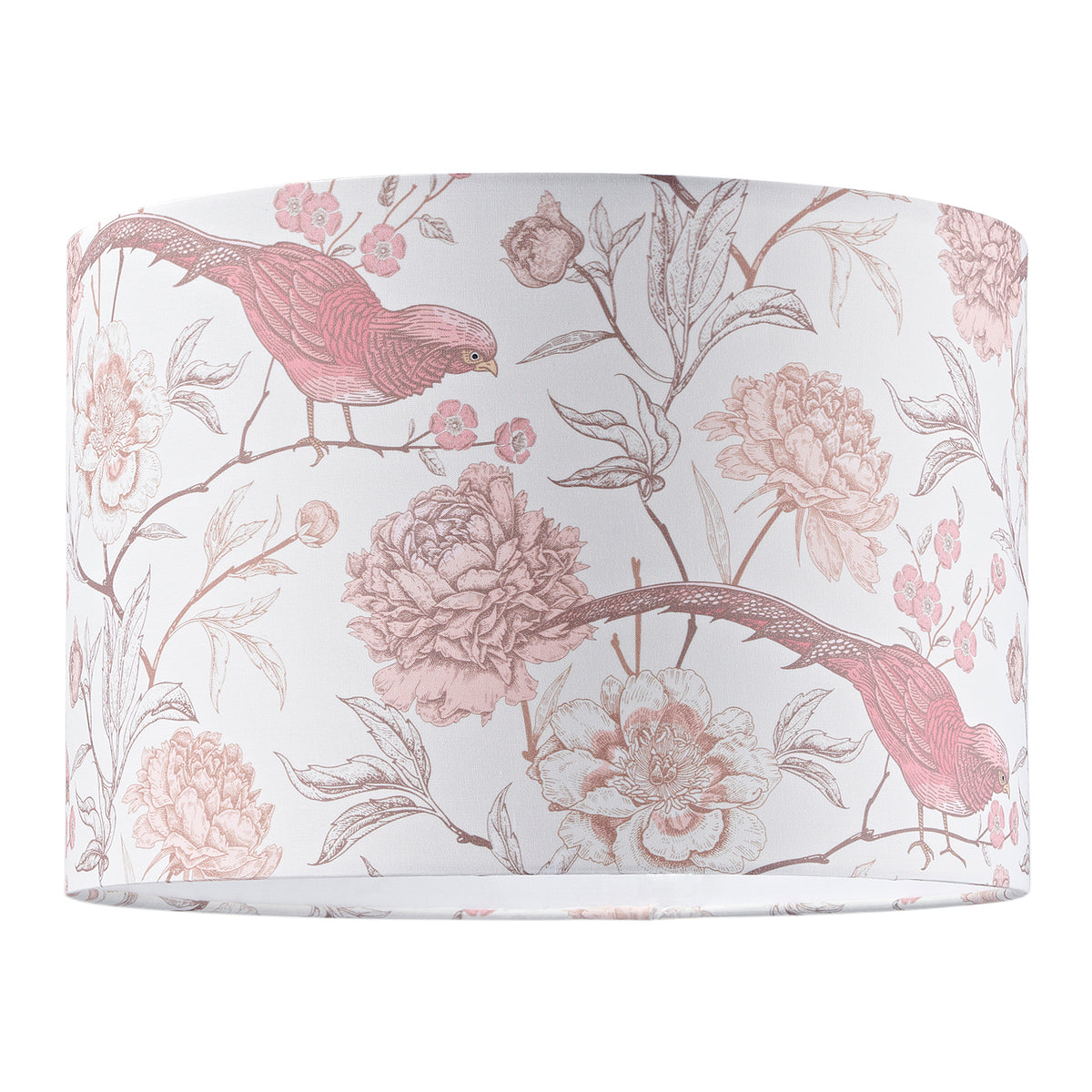 Traditional Cotton Lamp Shade with Pink Long Tailed Birds and Floral D